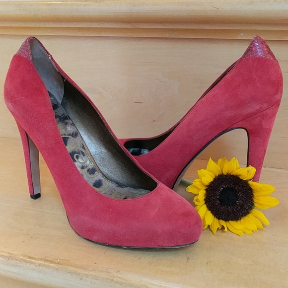 Sam Edelman | Shoes | Sam Edelman Red Suede Heels | Poshmark